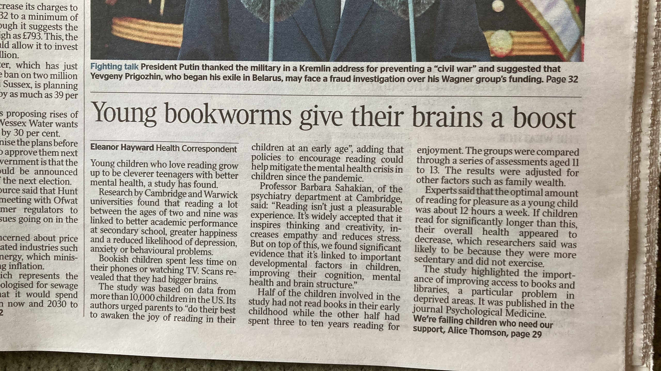 Prof Barbara Sahakian's research made the front page of The Times today ...