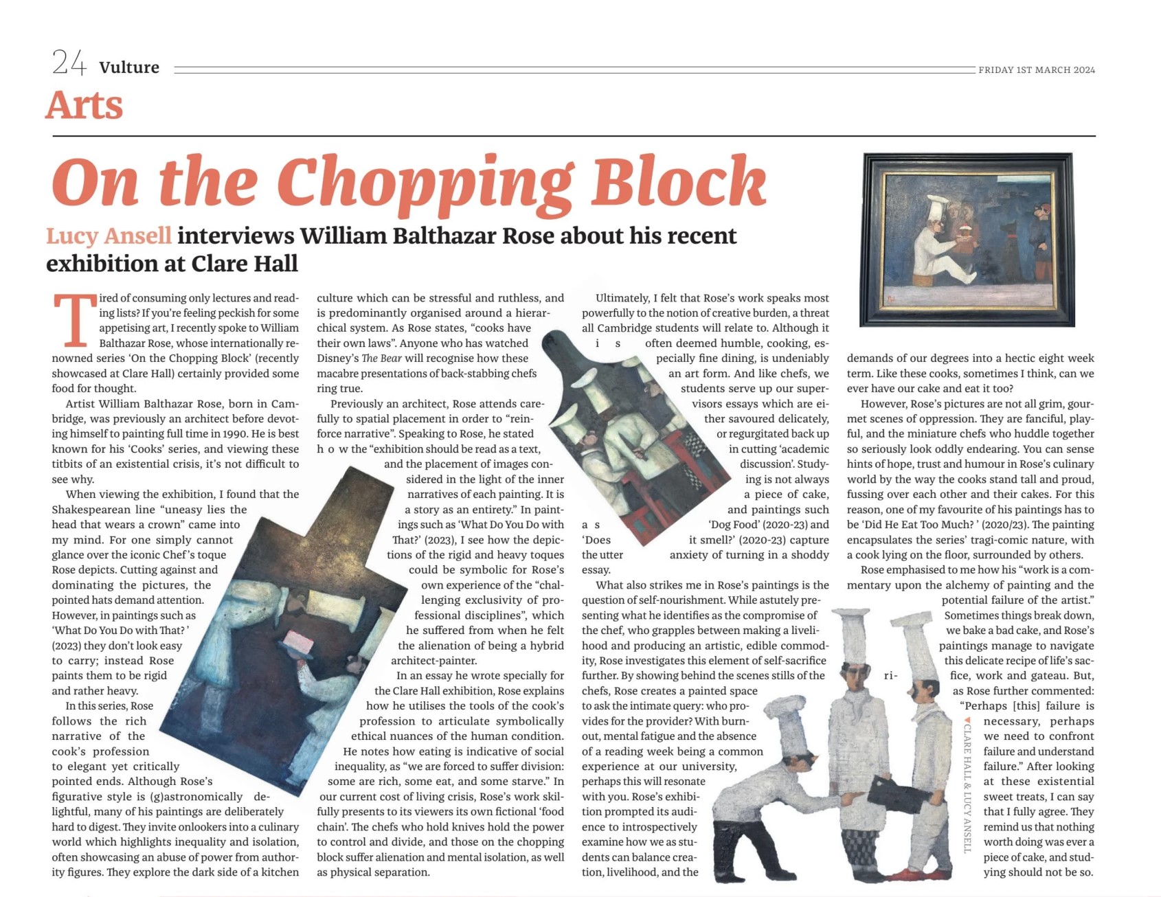 'On the Chopping Block' featured in Varsity - Clare Hall